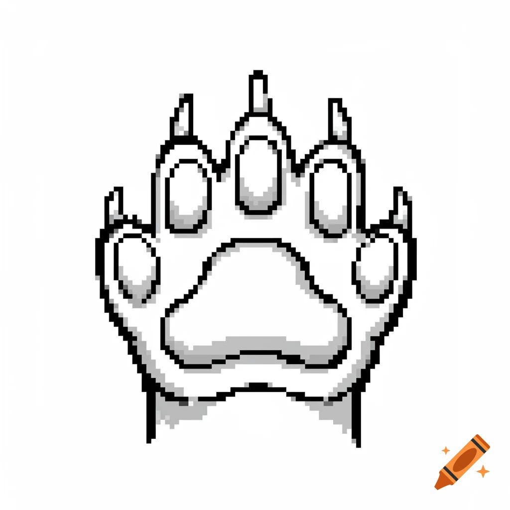 32x32 pixel paw sketch with claws in black and white on Craiyon