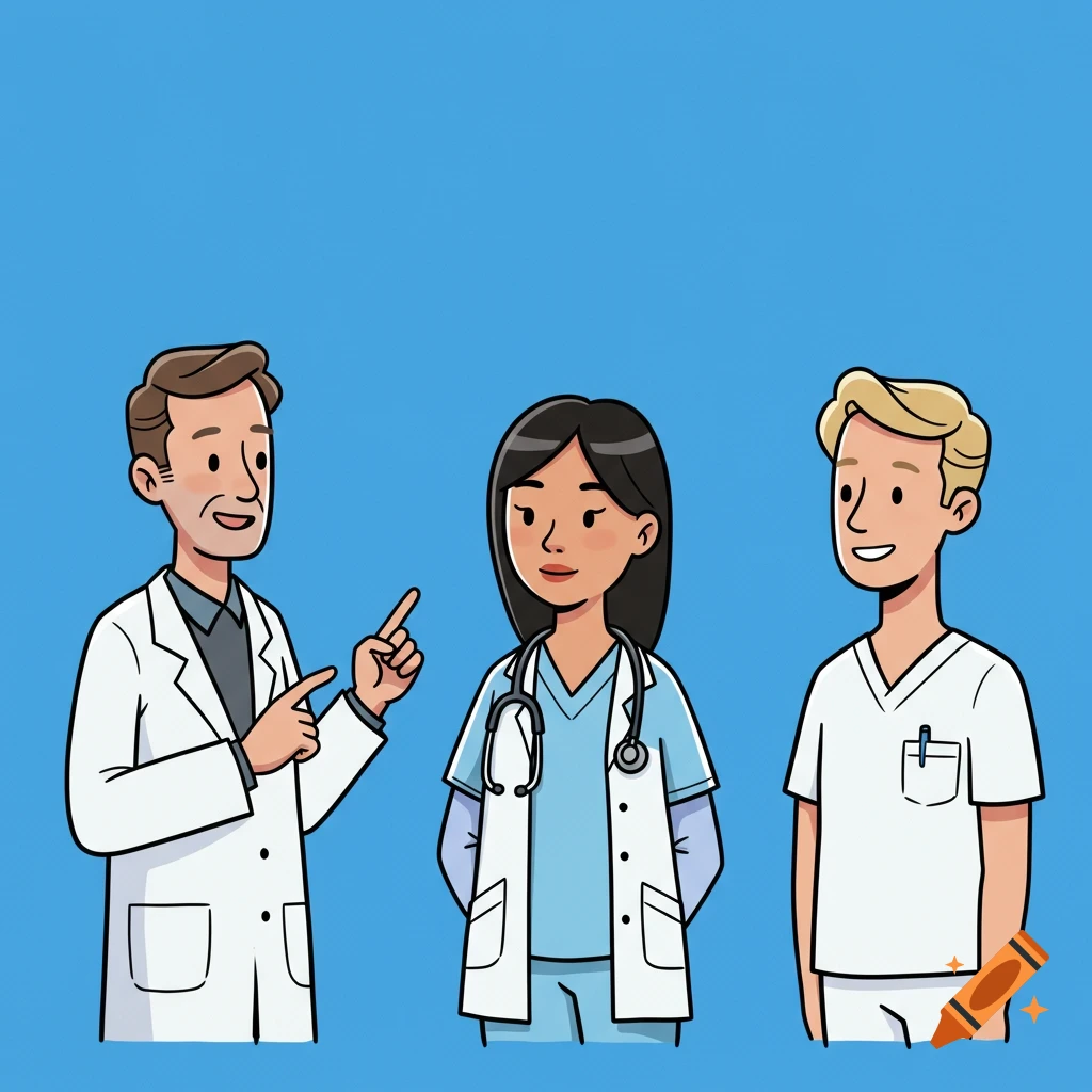 A cheerful cartoon nurse in teal scrubs holds a clipboard in a hospital ...