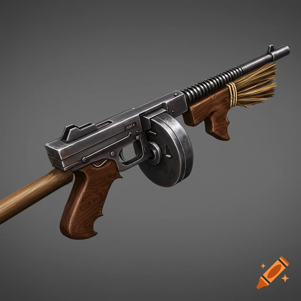 Tommy Gun with broom stock on Craiyon