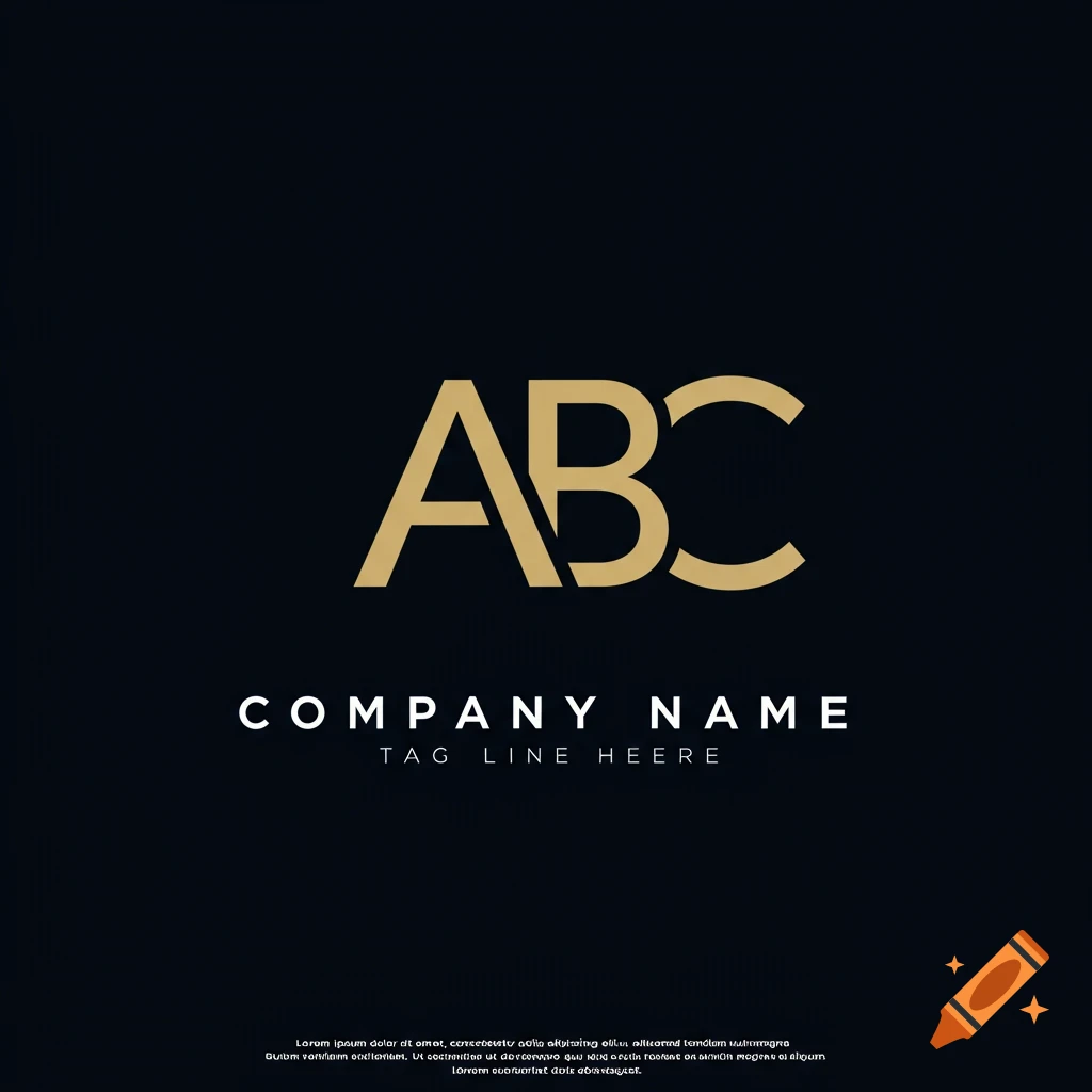 Gold letters ABC as a modern wordmark logo on a dark background with ...