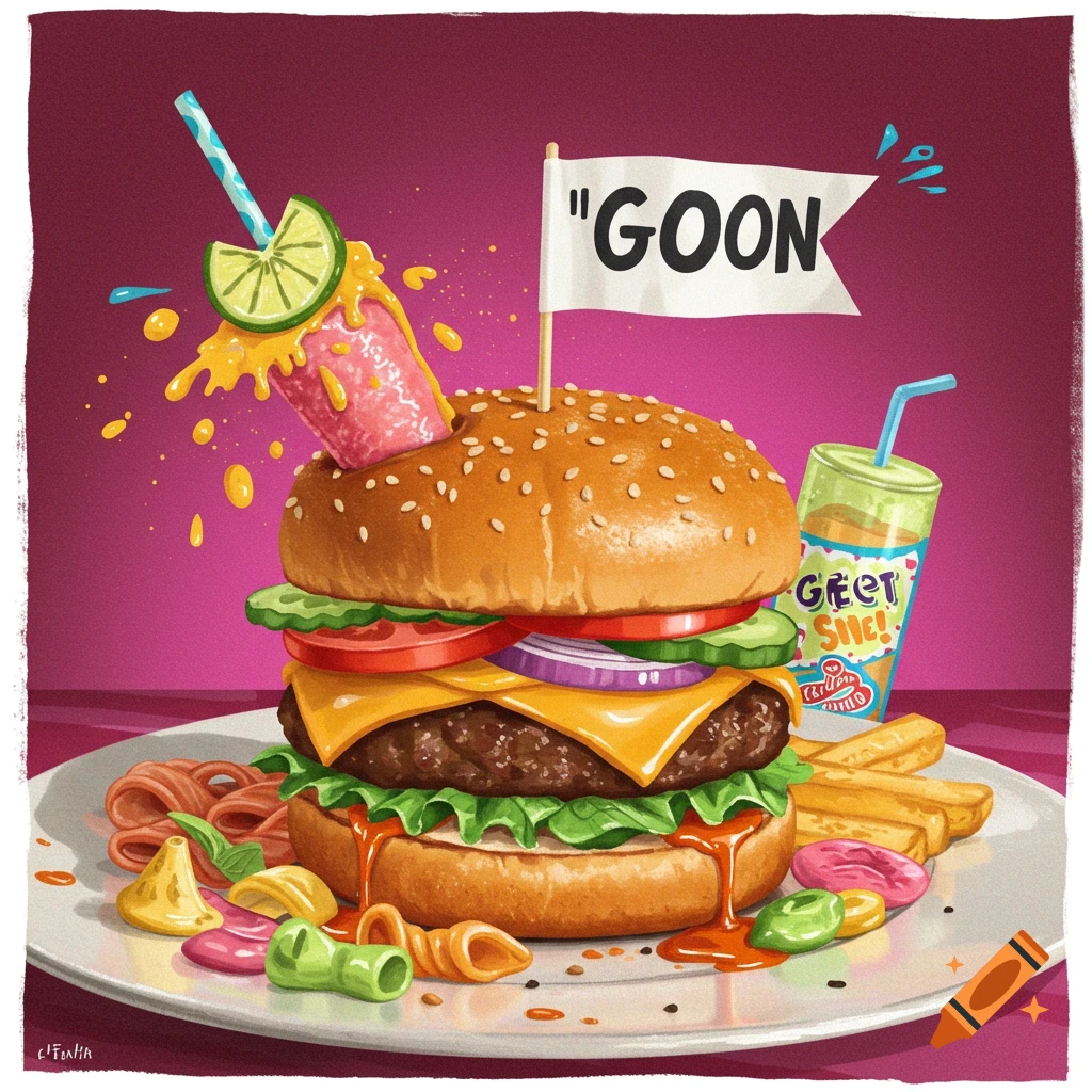 Restaurant food incorporating the word "goon" on Craiyon