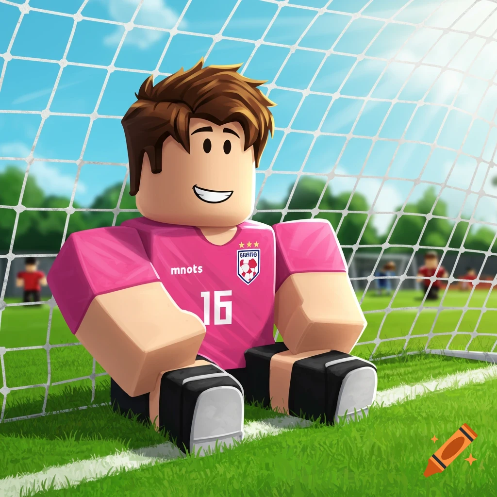 Soccer player sitting in goal with Roblox hair on Craiyon