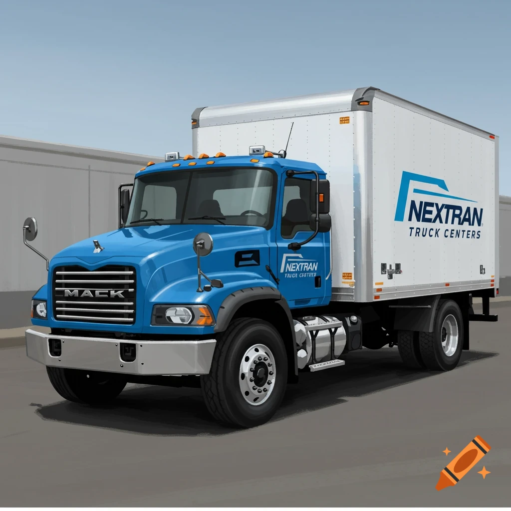 Nextran Truck Centers rental Mack truck with a box bed on Craiyon