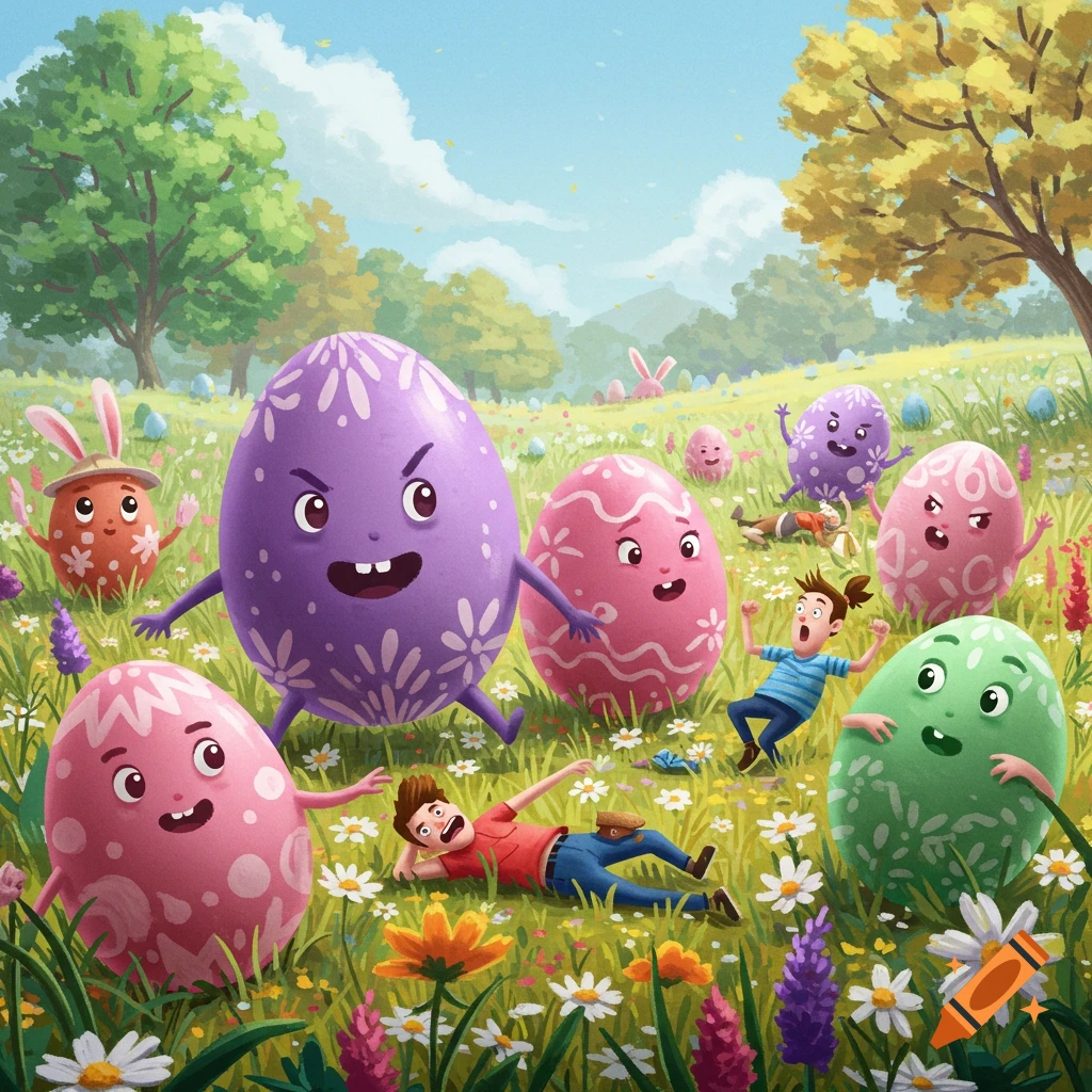 Six vibrant cartoon characters with expressive faces dance in a ...