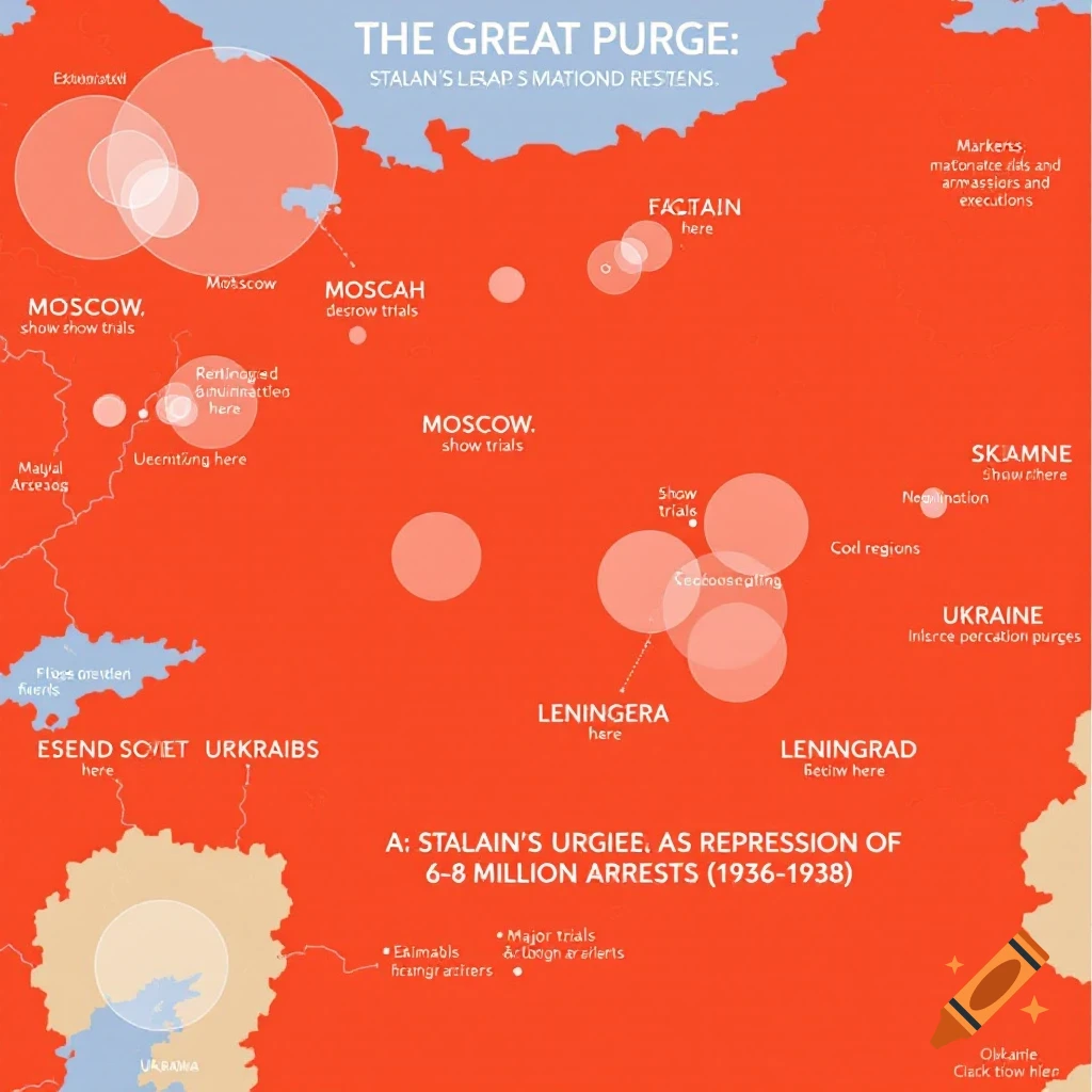 Map of Soviet Union during Stalin's Great Purge (1936-1938) indicating ...