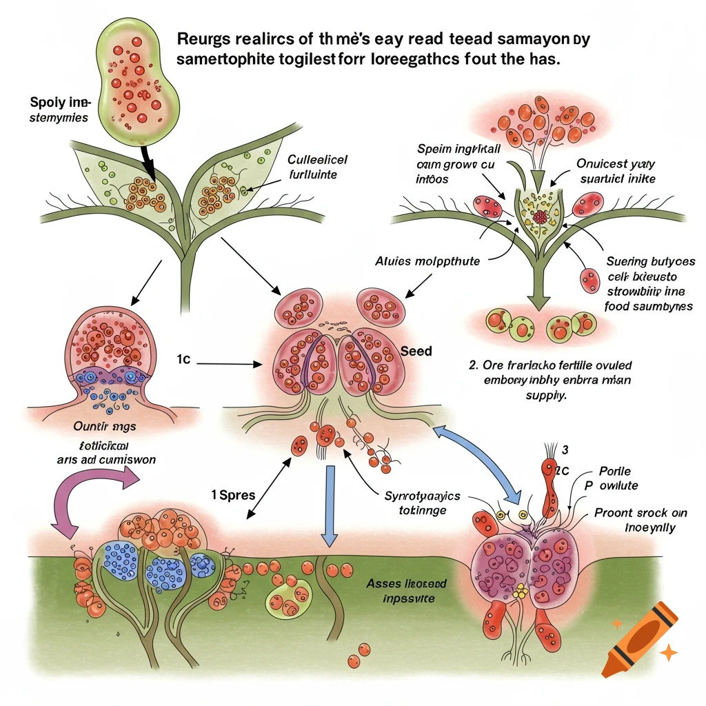 Diagram of spore and seed definitions on Craiyon