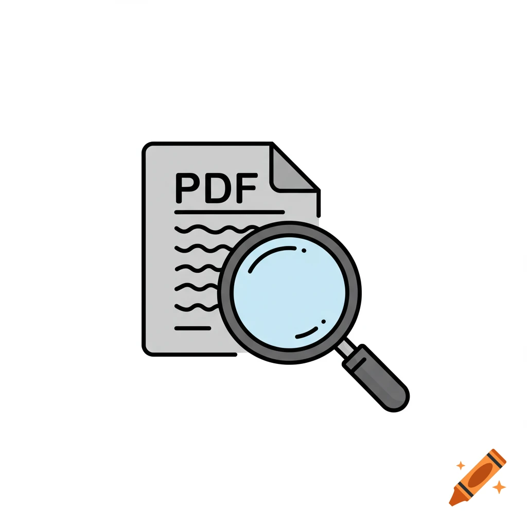 PDF document in a magnifying glass vector icon on Craiyon