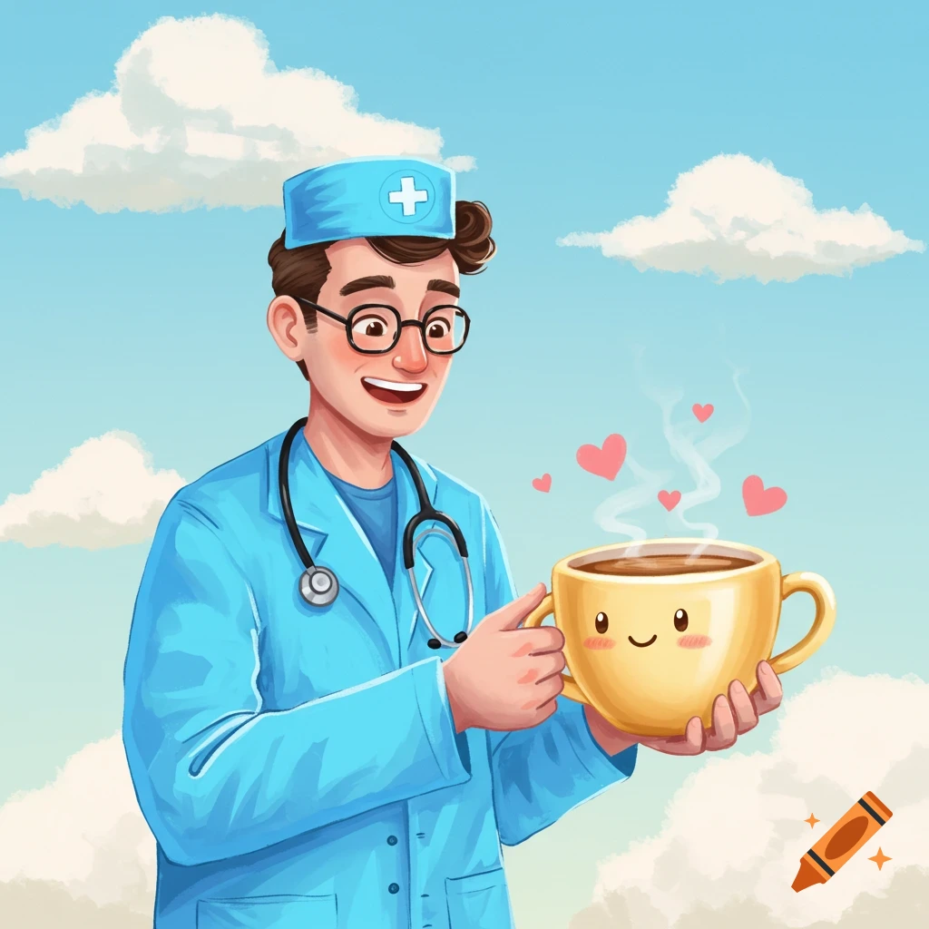 A cartoon doctor in a white lab coat and stethoscope stands in a ...