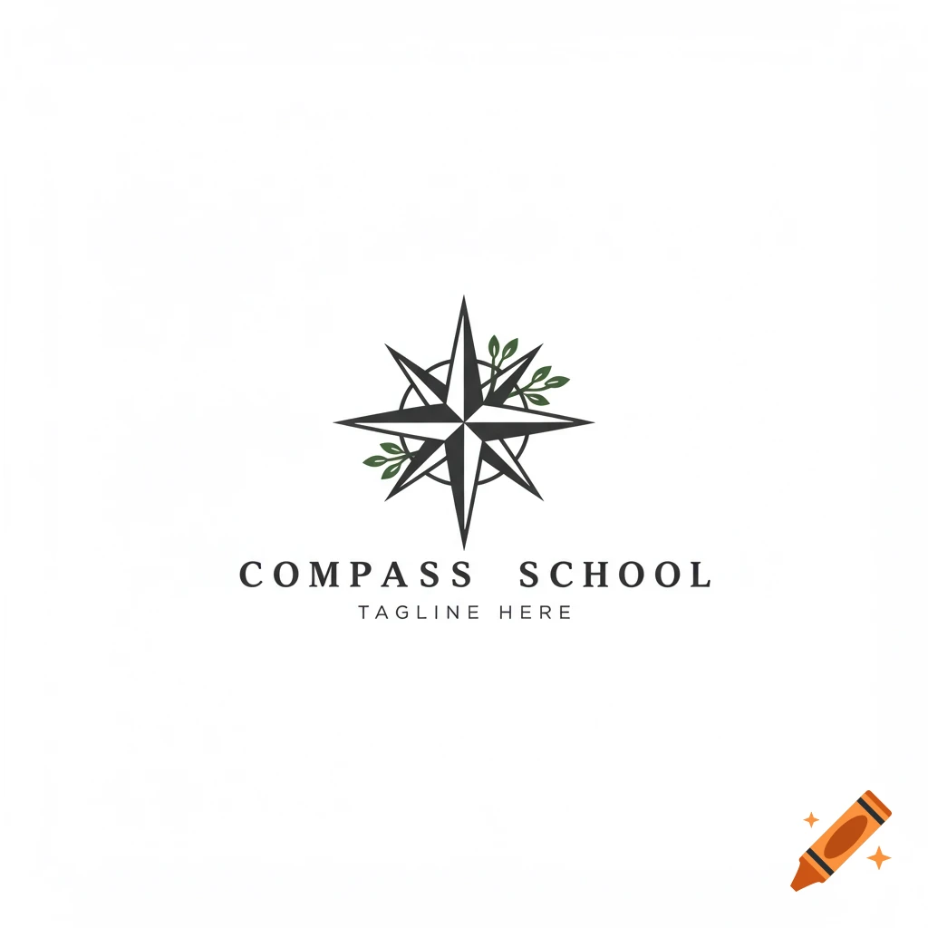 School logo: compass rose with leaf accents on Craiyon