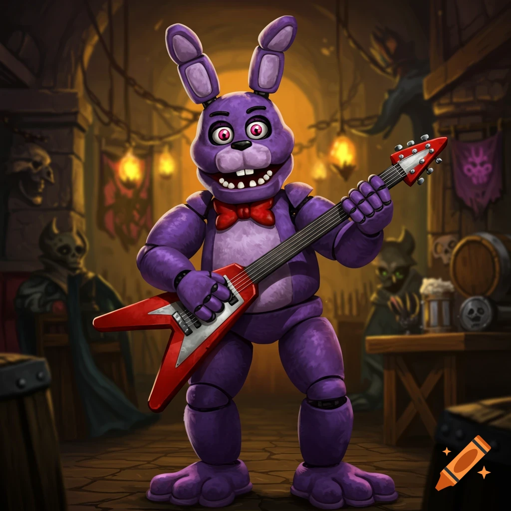 Bonnie the animatronic bunny with guitar in Dungeons & Dragons style on ...