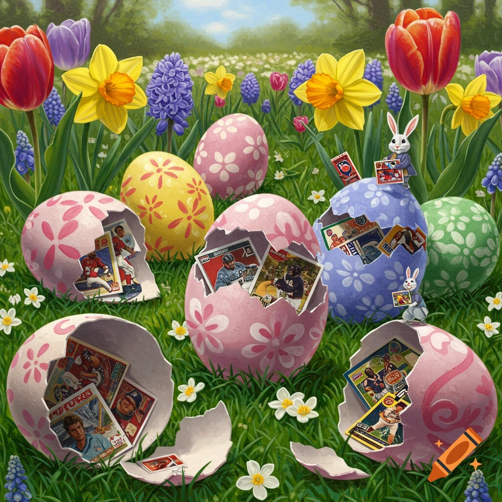 Easter eggs filled with sports cards on Craiyon