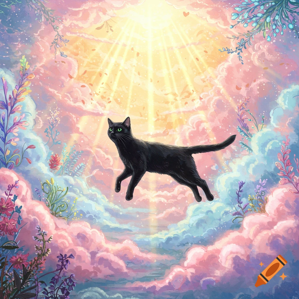 Black cat in heaven on Craiyon