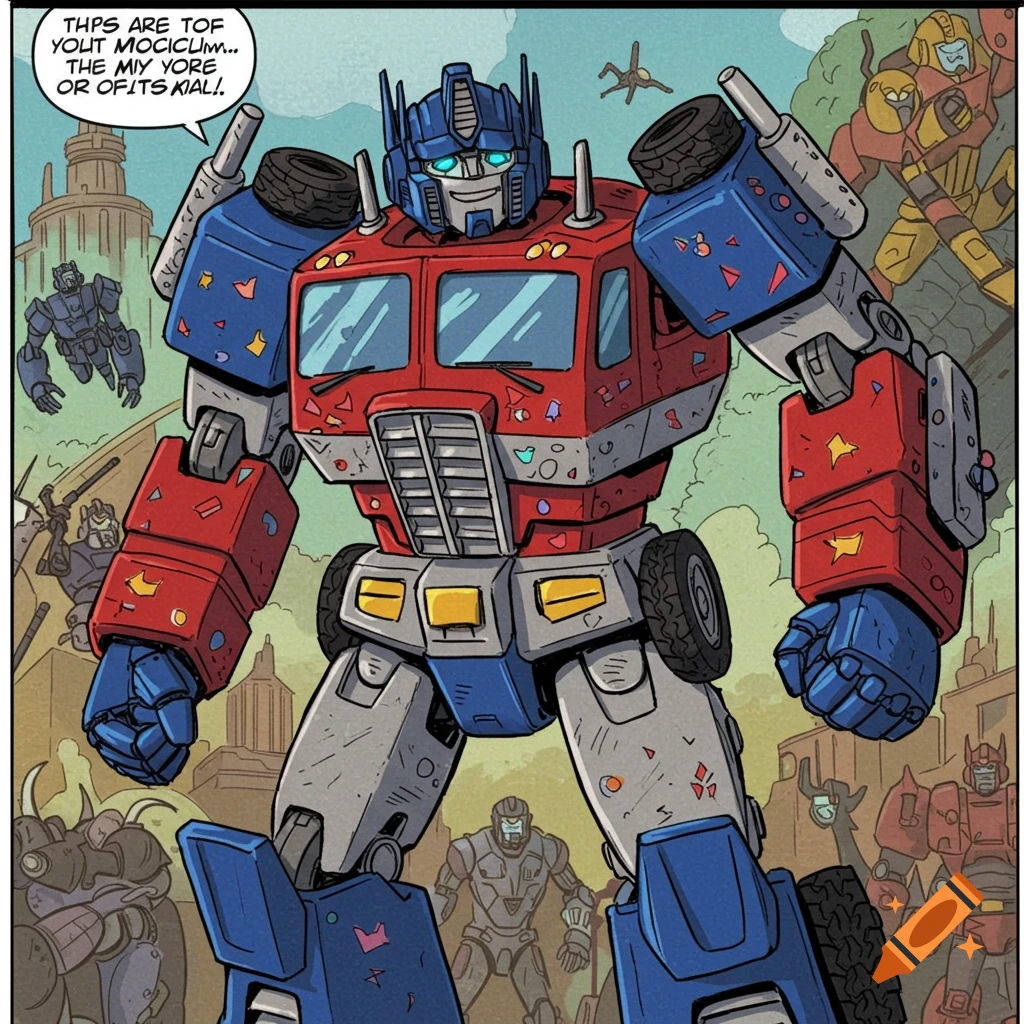 Optimus Prime and other robots in a comic book style illustration with ...