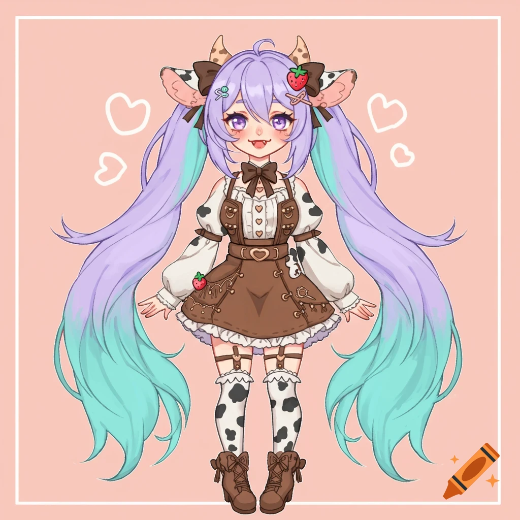 Anime-style cow-girl VTuber character with lavender hair and turquoise ...