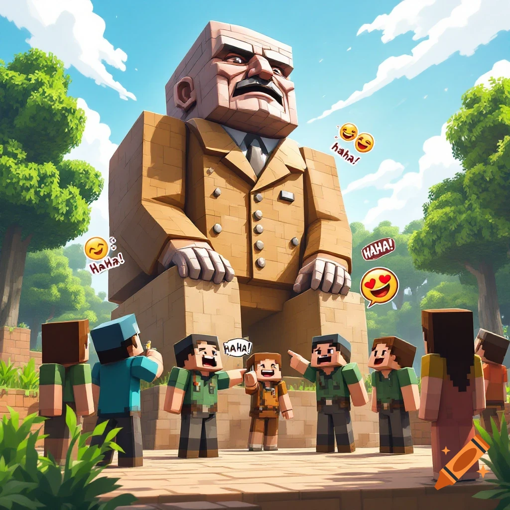 Funny Minecraft thumbnail of a goofy statue with laughing villagers on ...