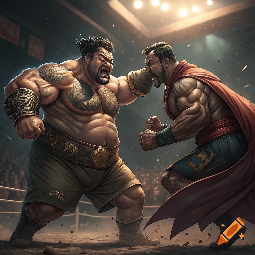 Caseoh defeated in cinematic battle by a fatter man on Craiyon