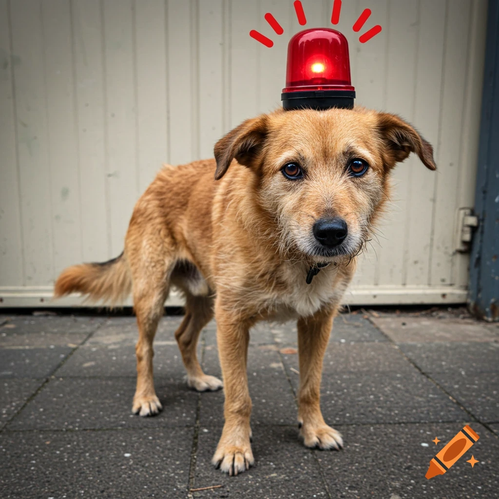 A photo of a dog wearing a red siren on its head. on Craiyon
