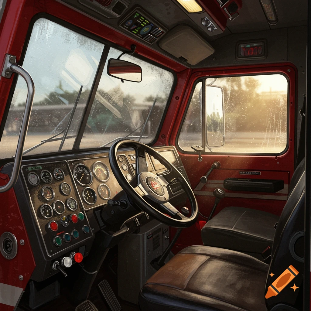 Red fire truck cab on Craiyon