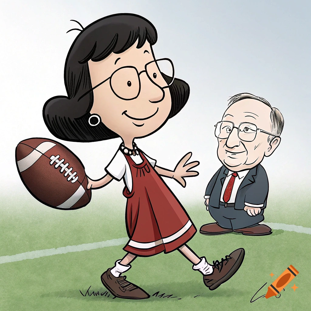 Lucy from Peanuts with football and Jack Dangermond's face on Craiyon