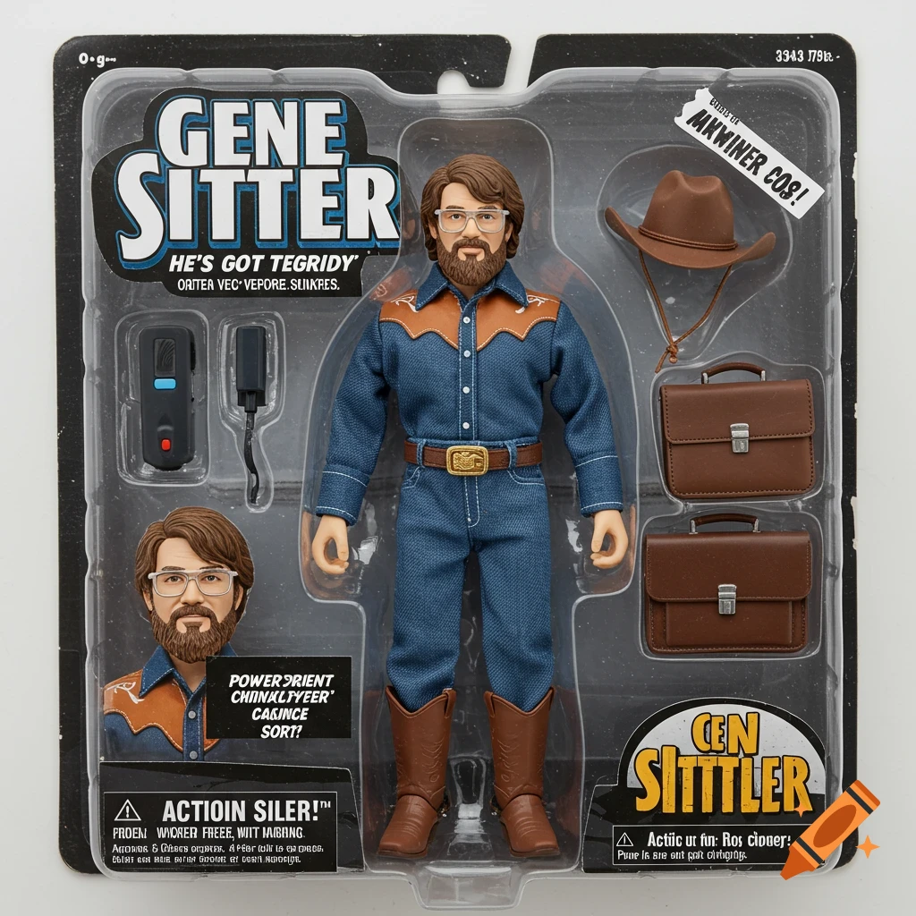 Photorealistic action figure of Gene Sittler in packaging with "He's ...