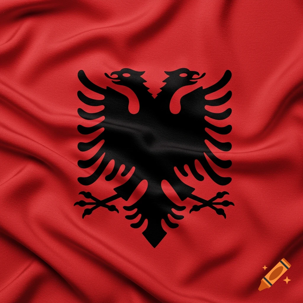 The red flag of Albania with a black double-headed eagle in the center ...