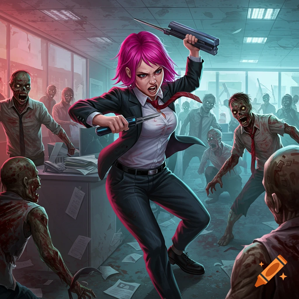 A soldier monkey jumps with a bloody sword, fighting zombies in a ...