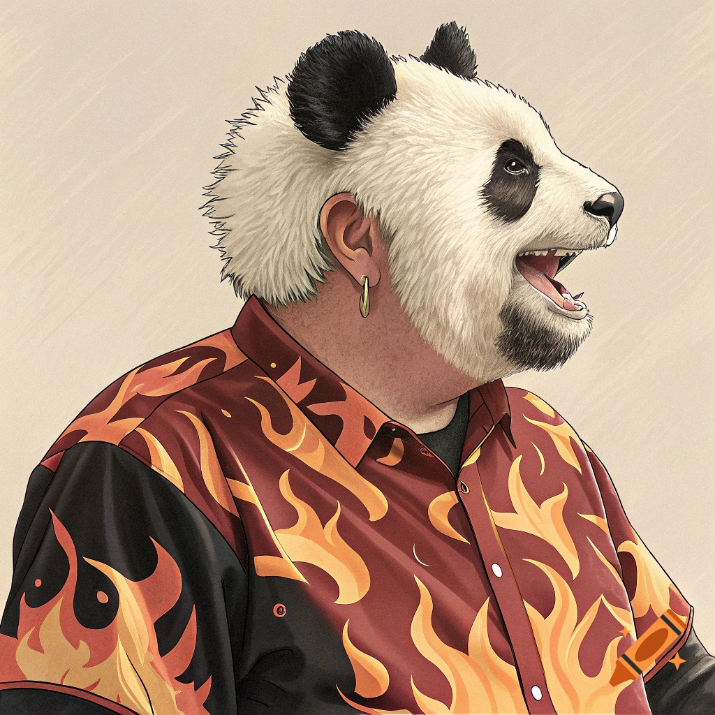 Guy Fieri with panda skin and flame shirt on Craiyon