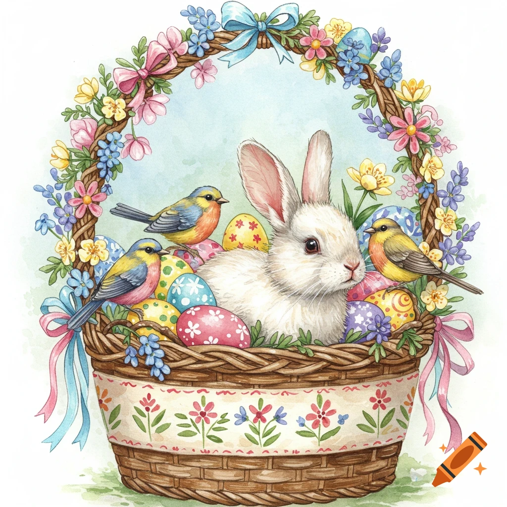 Vintage Easter Basket Clipart