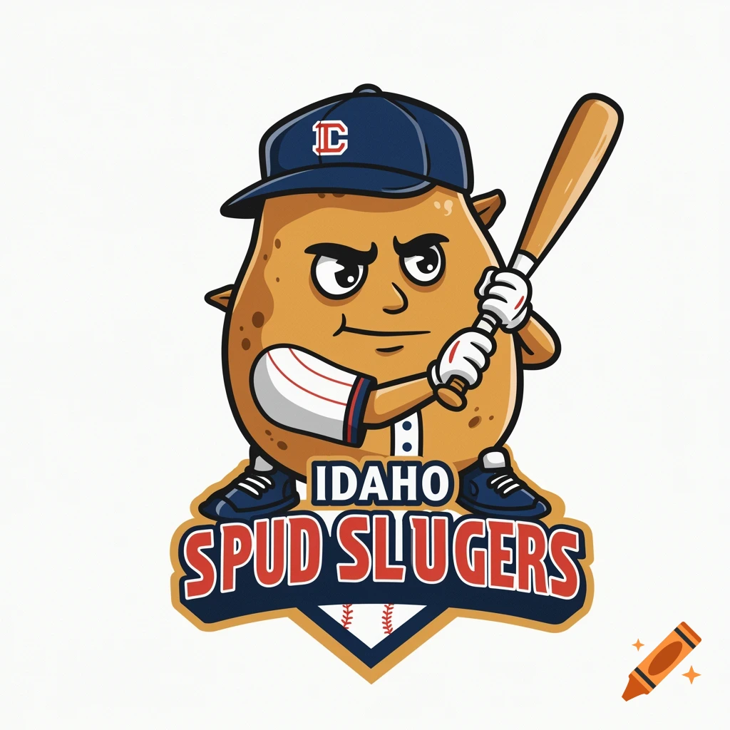 Logo of a cartoon potato character in a baseball uniform holding a bat ...