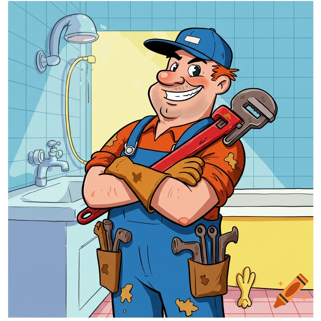 Cartoon plumber with wrench on Craiyon