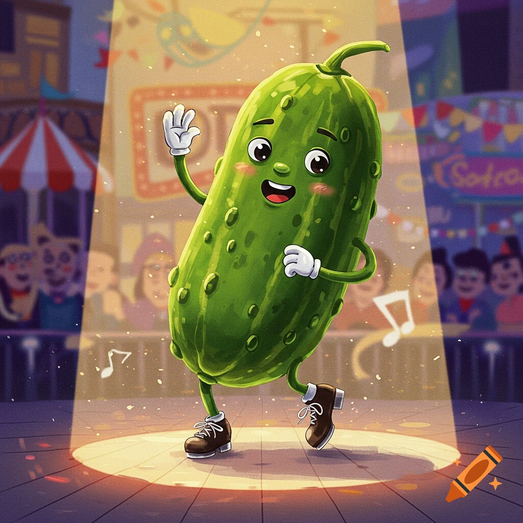 A cartoon pickle wearing a cowboy hat says 'PICKLE UP' in a speech ...