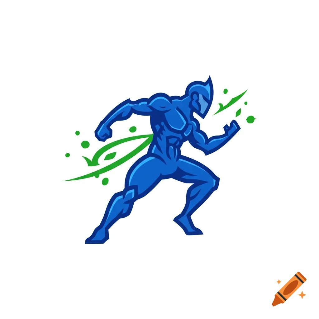 Blue warrior logo with green and white accents on Craiyon