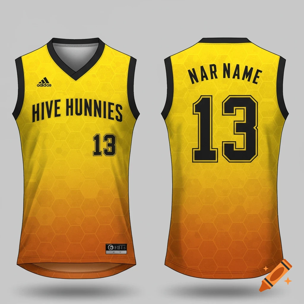 Hive Hunnies sleeveless jersey design with yellow to amber gradient and ...