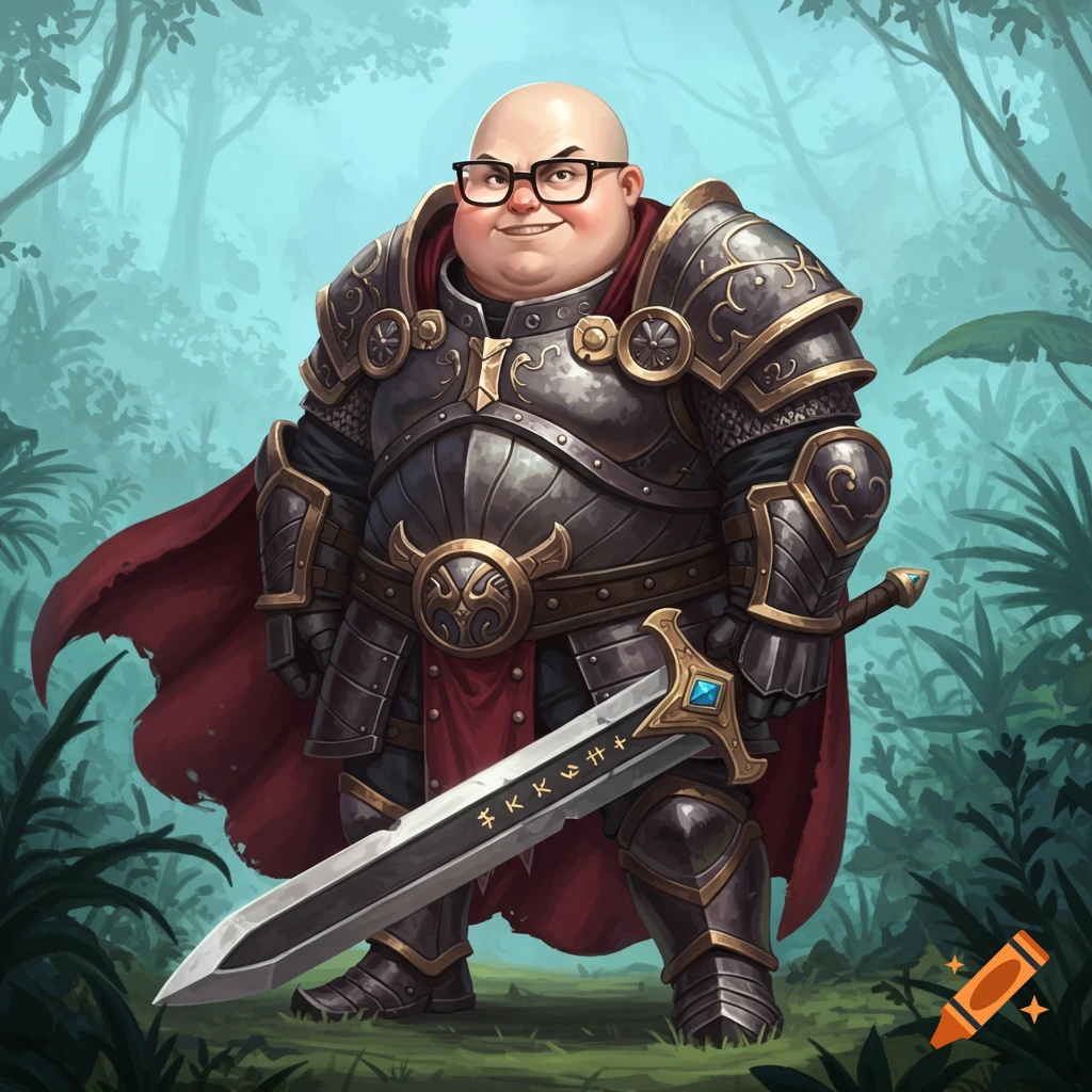 Young chubby bald guy with glasses as a warrior on Craiyon