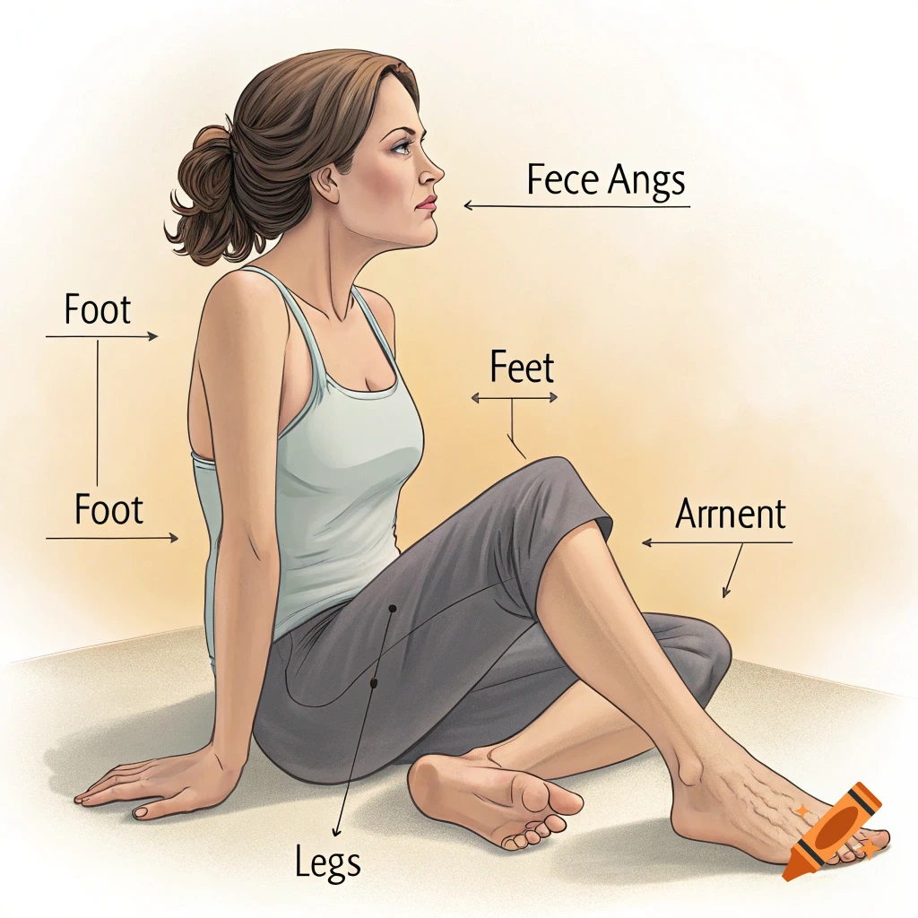 Abstract depiction of a woman with feet for a face, arms, and legs on ...