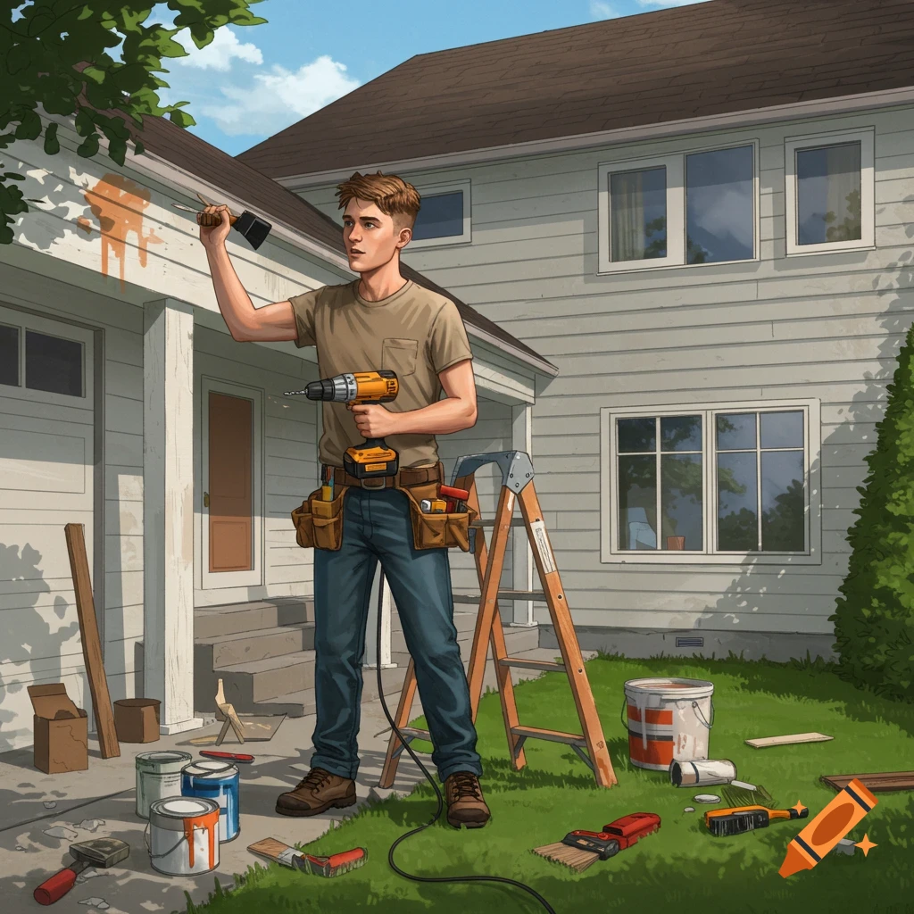 Man doing house maintenance on Craiyon