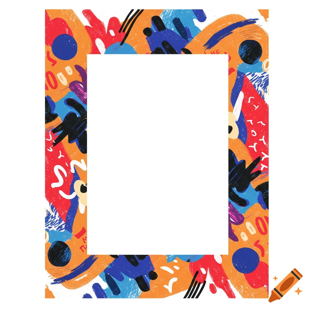 Colorful abstract border around a white rectangle. on Craiyon