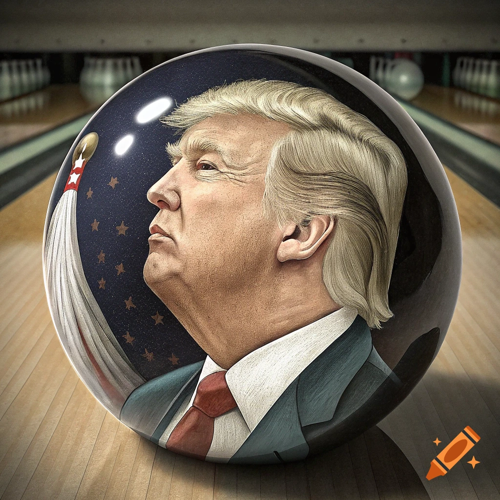 Realistic image of Donald Trump's face on a bowling ball on a bowling ...