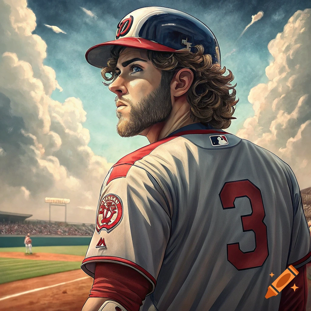 Comic book style image of a baseball player hitting a ball in a stadium ...