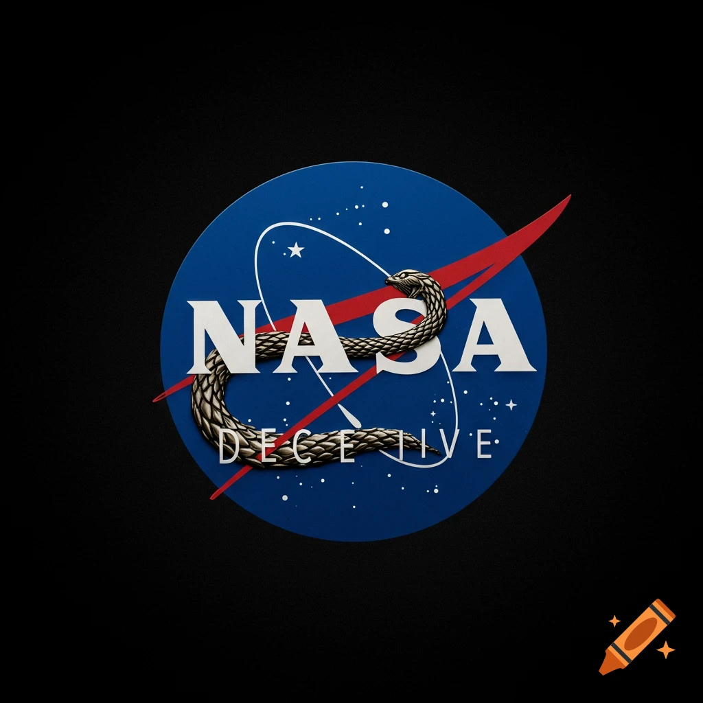 NASA logo parody with snake and the text "deceive" on Craiyon