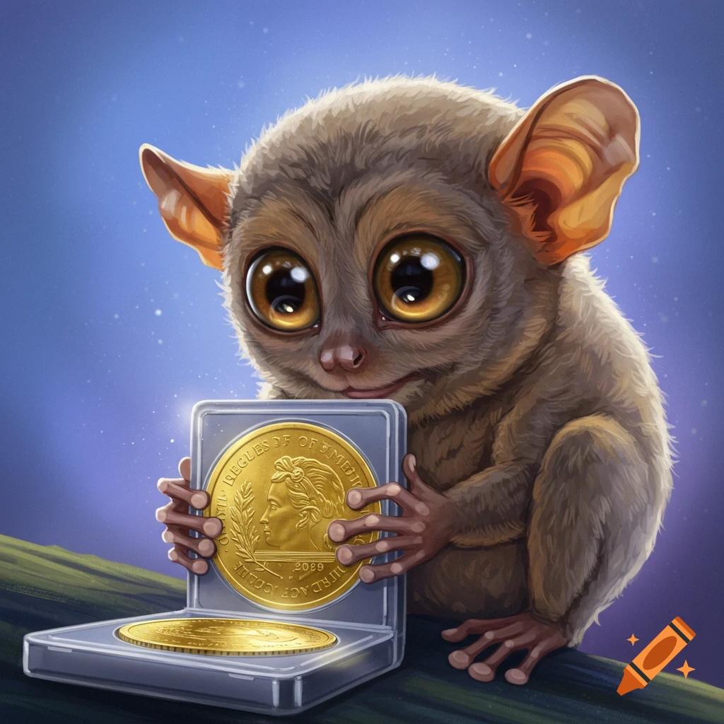 PCGS Graded Coin Slab held by a Tarsier on Craiyon