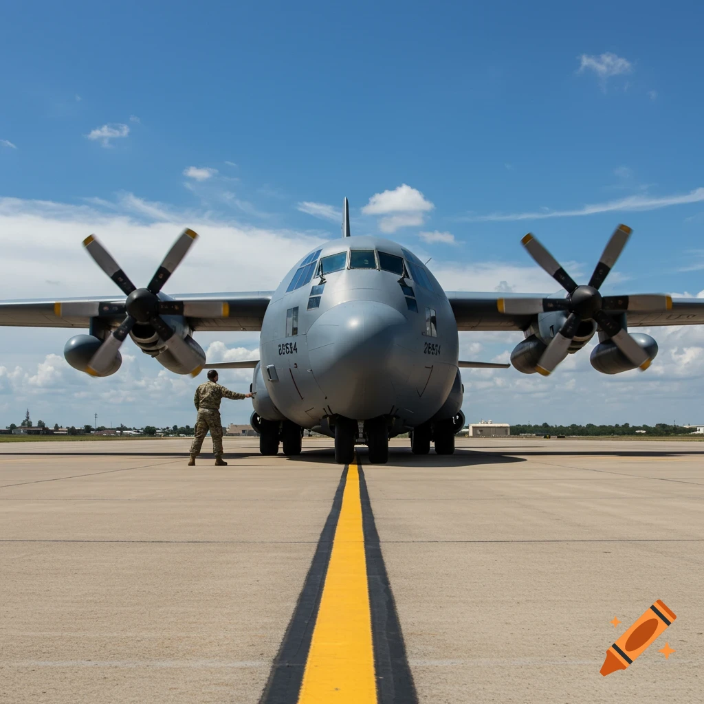 C-130 military aircraft with four engines on Craiyon