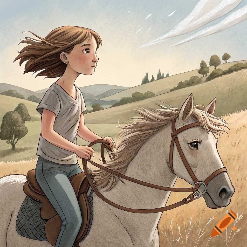 A girl riding a horse with short hair on Craiyon