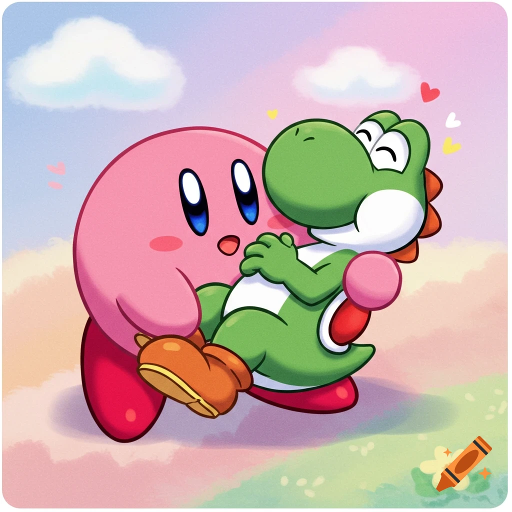 Kirby holding Yoshi on Craiyon