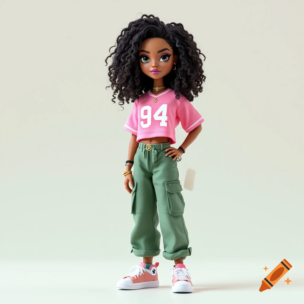3D render of a Frikidonya action figure in Bratz doll style on retro ...