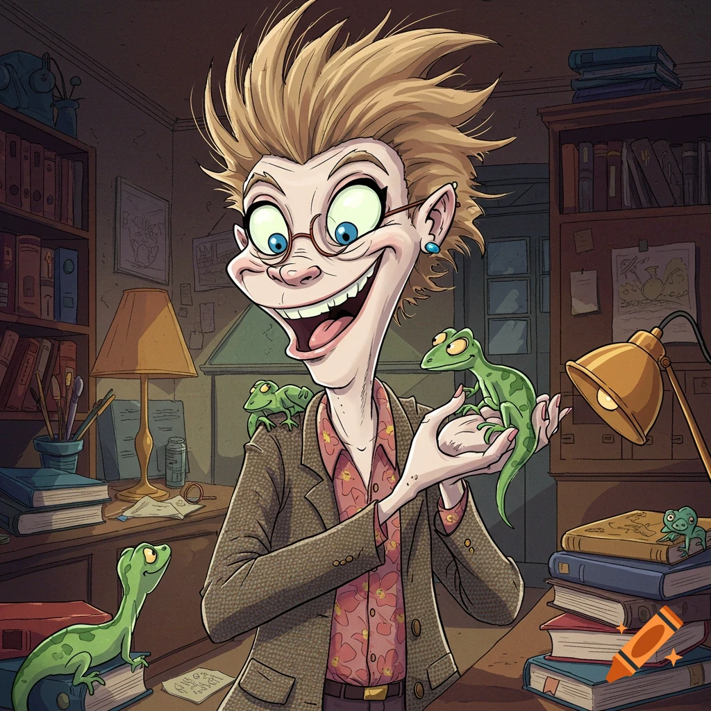 White female professor in Ren and Stimpy style on Craiyon