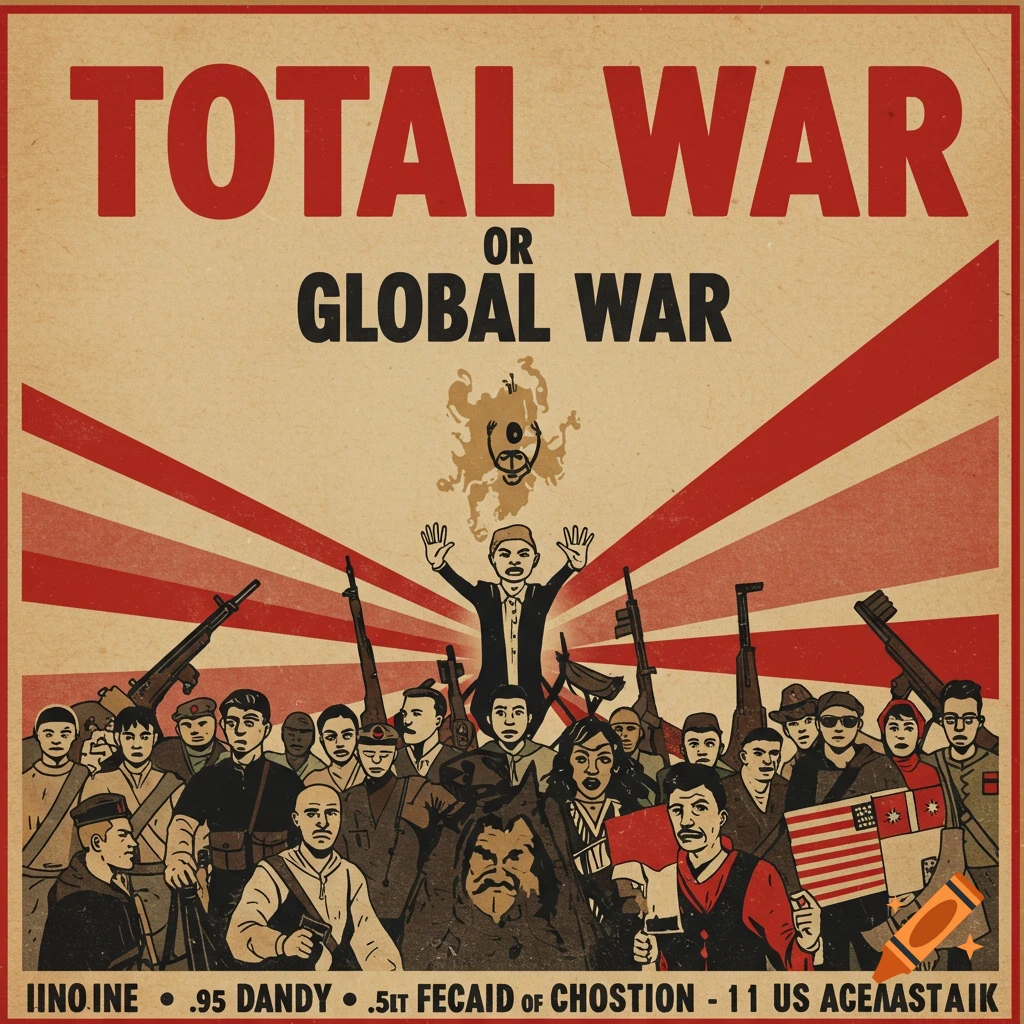 Hand-drawn propaganda poster about Total War or Global War on Craiyon