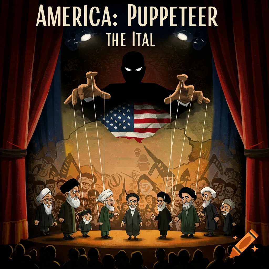 Political cartoon: A silhouette figure with an American flag controls ...