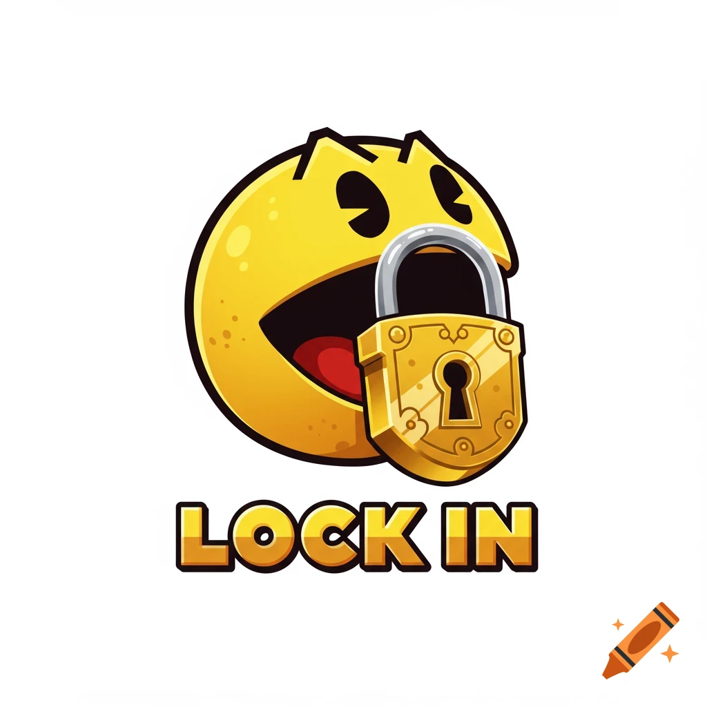 Pac-man style character with a lock covering its mouth and 'LOCK IN ...