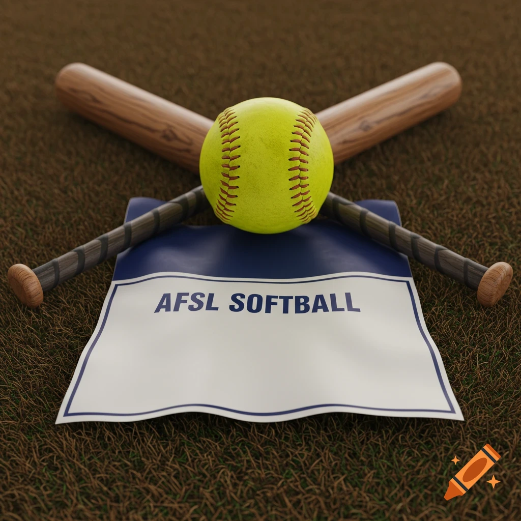Softball bats with AFCSL Softball text and blank banner on Craiyon